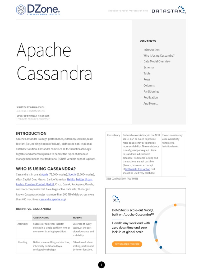 Dzone Refcard 153 Apache Cassandra 2020 | PDF | Database Index | Replication (Computing)