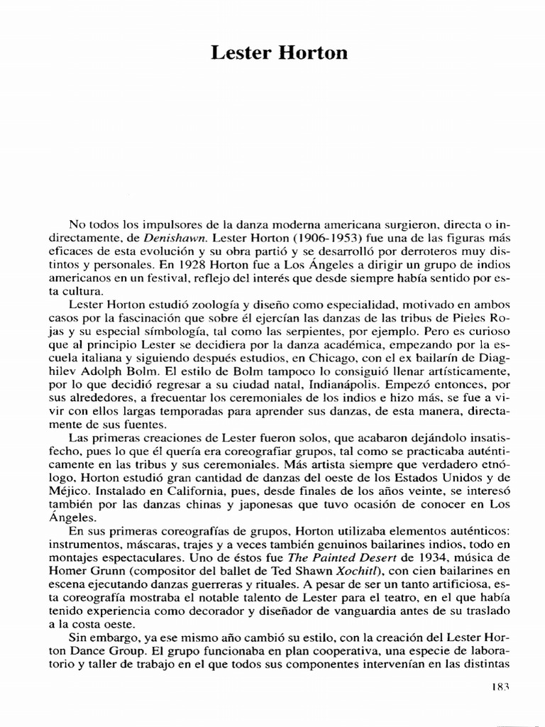La Danza de Lester Horton | PDF | Bailes | Ballet