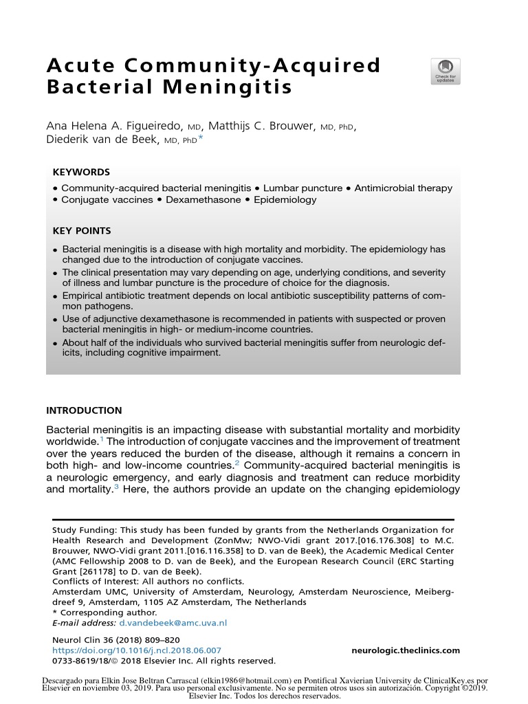 Meningitis Bacteriana Clinicas 2018 | PDF | Meningitis | Epidemiology