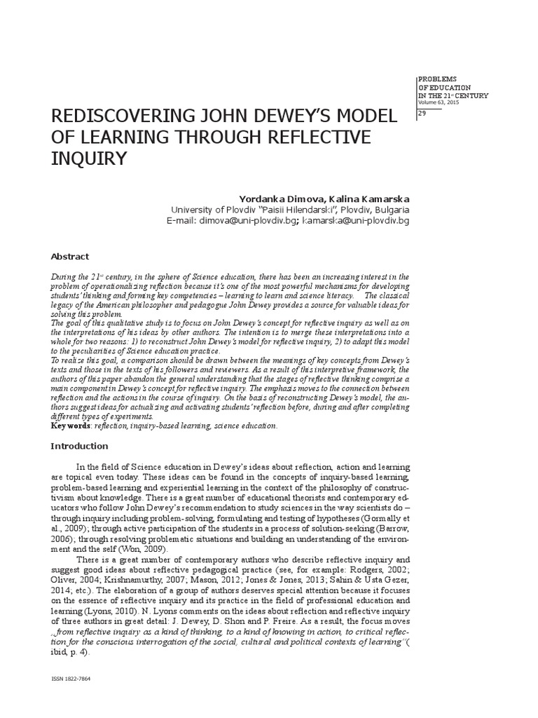 Dewey's Reflective Inquiry in Science Education | PDF | Inquiry | John ...