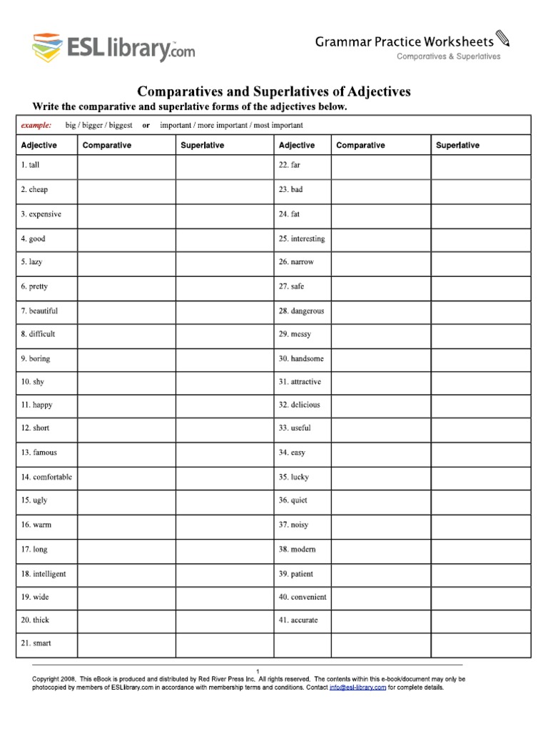 Comparative Superlative Chart