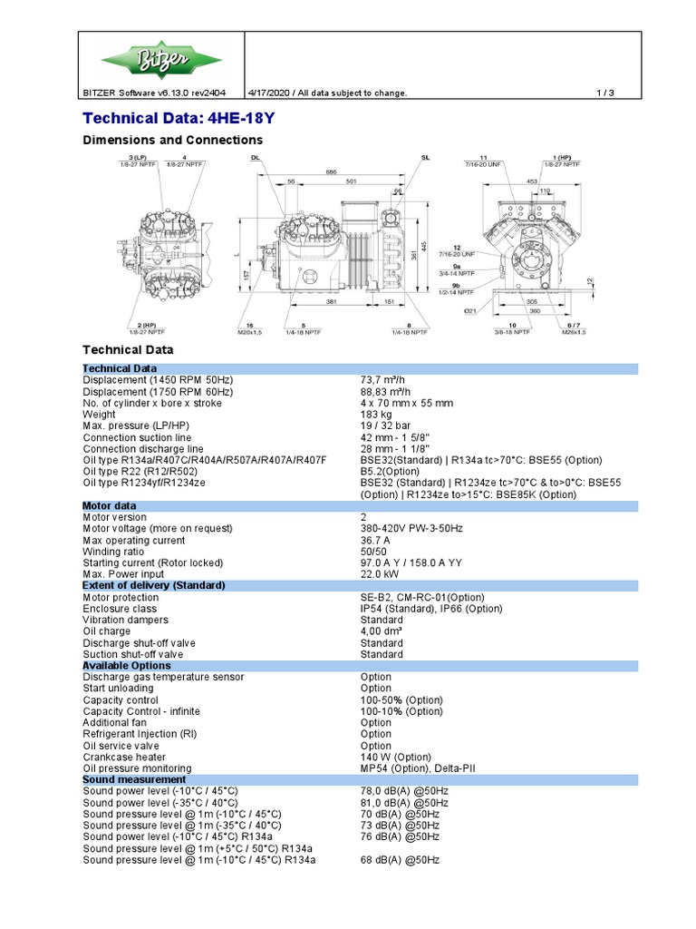 BITZER 4HE-18Y Technical Manual | PDF | Continuum Mechanics | Machines