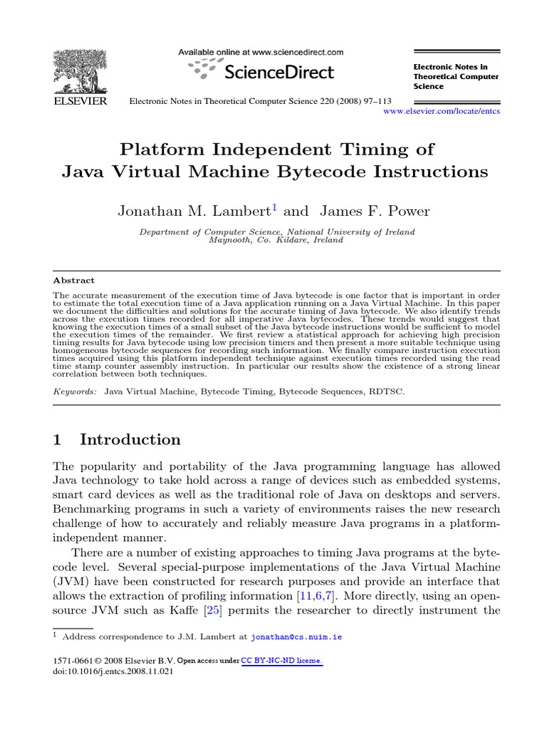 Platform Independent Timing of Java Virtual Machine Bytecode Instructions | PDF | Java Virtual ...