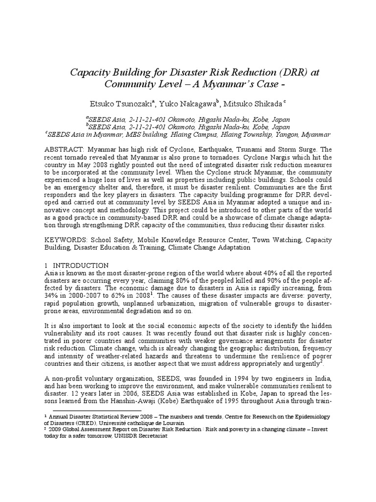 Capacity Building For Disaster Risk Reduction (DRR) at Community Level ...