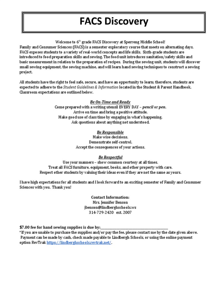 6th Grade Facs Welcome Letter | PDF | Behavior Modification | Learning