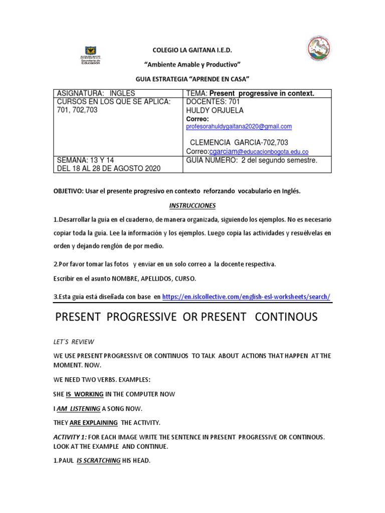 English - Séptimos - 18 Al 28 de Agosto. Guia 2 Segundo Semestre | PDF ...