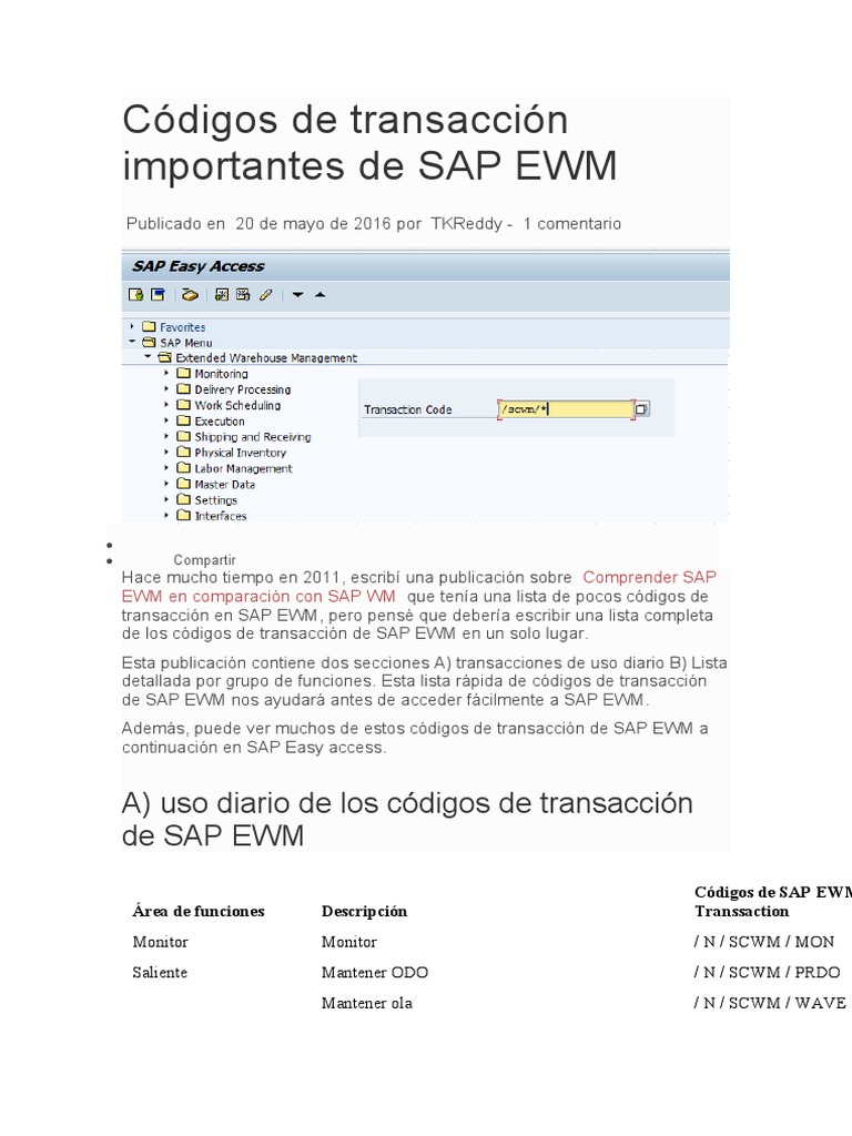 013 Códigos de Transacción Importantes de SAP EWM | PDF | Almacén | Sap Se