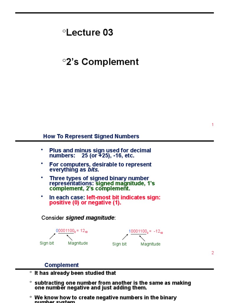 Understanding How 2's Complement Representation Enables Easy Binary ...