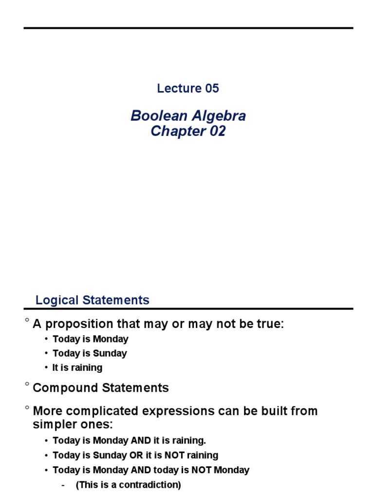 Lect 05 | PDF | Logic Gate | Boolean Algebra