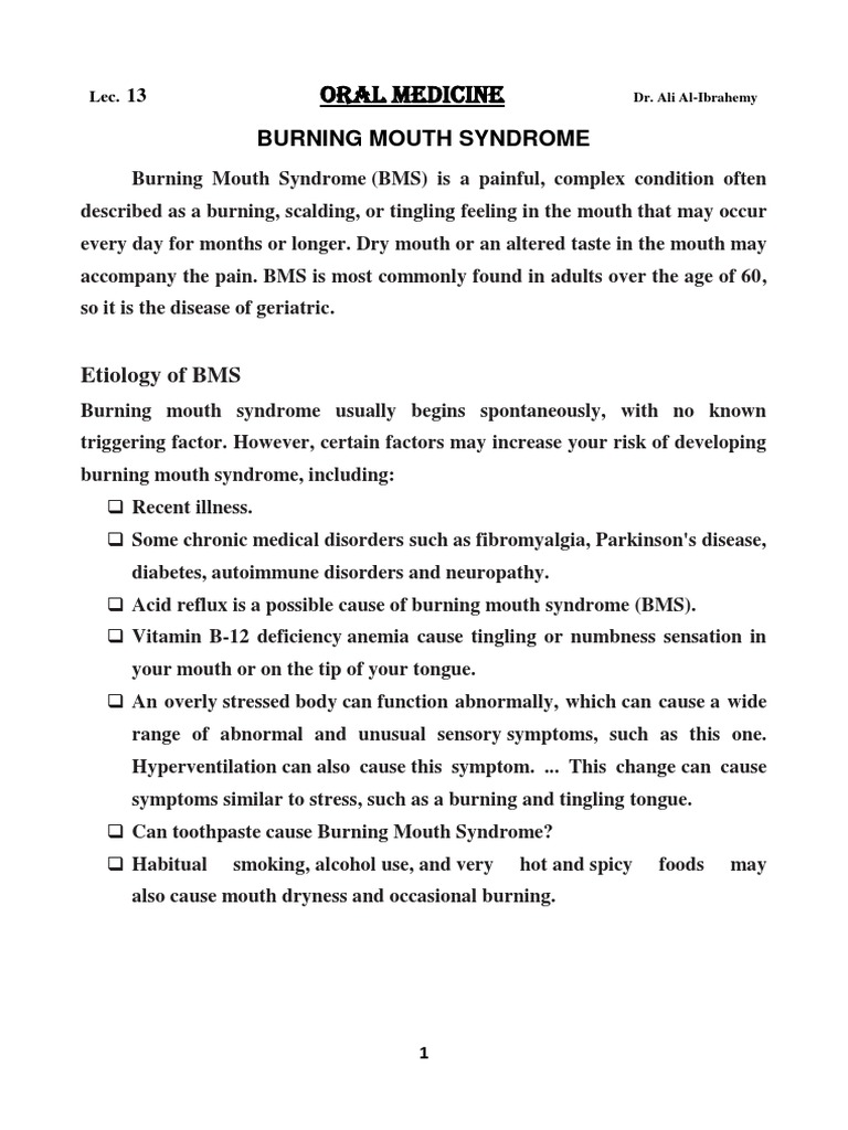 Burning Mouth Syndrome | PDF | Health Sciences | Clinical Medicine