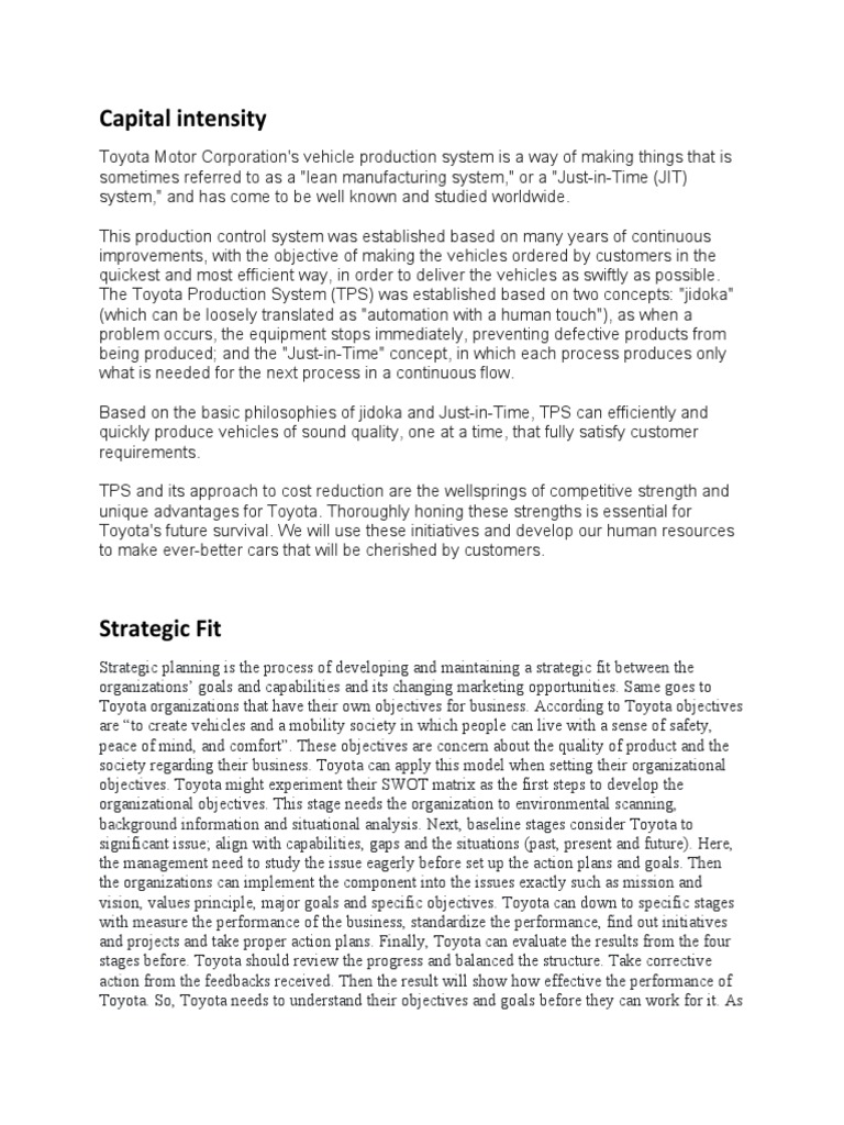 Capital Intensity | PDF | Toyota | Marketing
