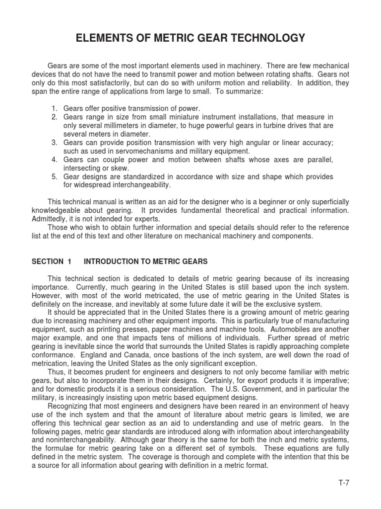 Elements of Metric Gear Technology: Section 1 Introduction To Metric ...