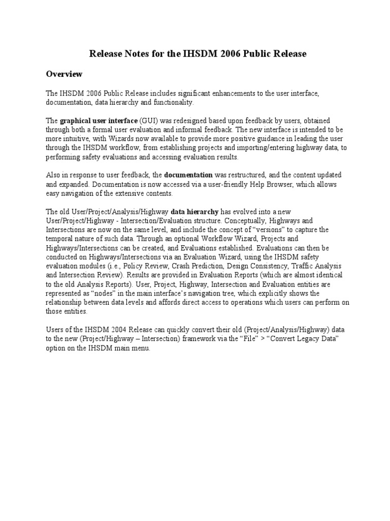 IHSDM 2006 Release Notes Summary | PDF | Graphical User Interfaces ...