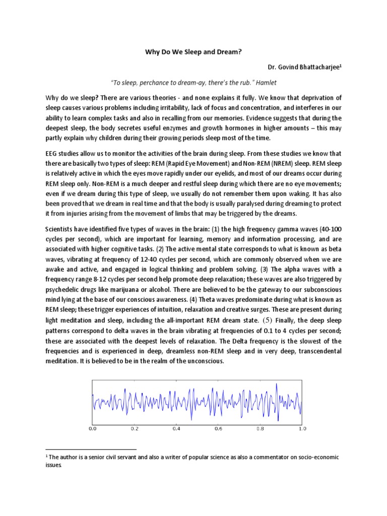 Why Do We Sleep and Dream?: "To Sleep, Perchance To Dream-Ay, There's ...