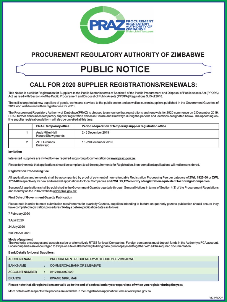 PRAZ 2020 Supplier Registration Advert PDF | PDF | Banks | Banking