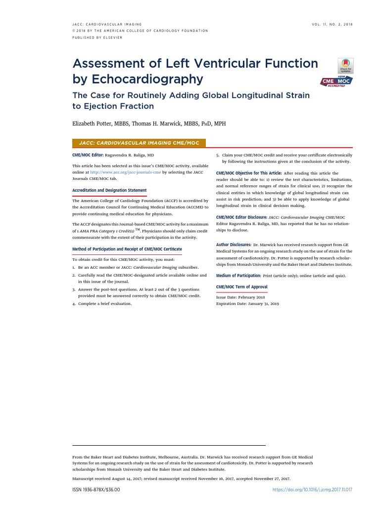 Assessment of Left Ventricular Function by Echocardiography | PDF ...