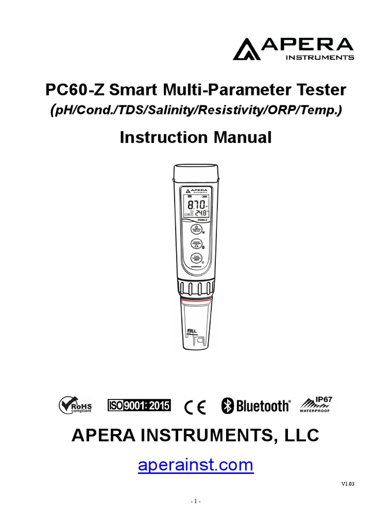 PC60-Z Smart Multi-Parameter Tester Instruction Manual: Apera ...
