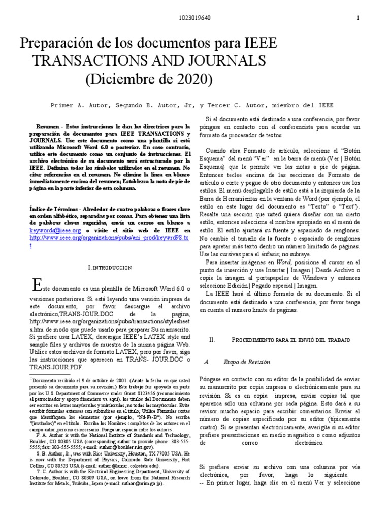 Formato Presentacion Documentos Normas Ieee | PDF | Microsoft Word | Archivo de computadora