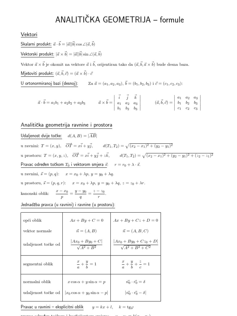 Formule - Analitička geometrija | PDF