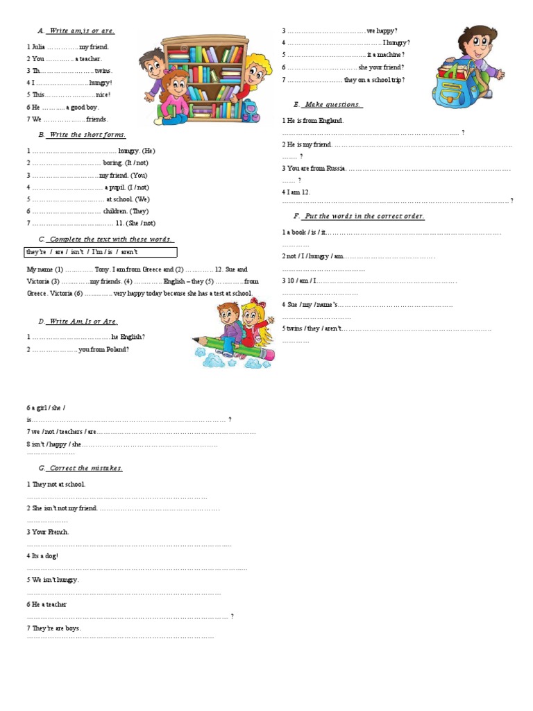 A. Write Am, Is or Are | PDF | Language Arts & Discipline | Foreign ...