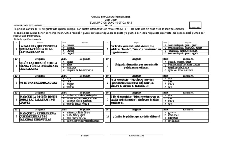 Evaluación Diagnóstica de Lengua Española | PDF | Fonética | Estrés ...
