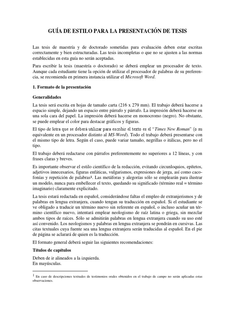 Guia de Estilo para La Presentacion de Tesis | PDF | Bibliografía ...