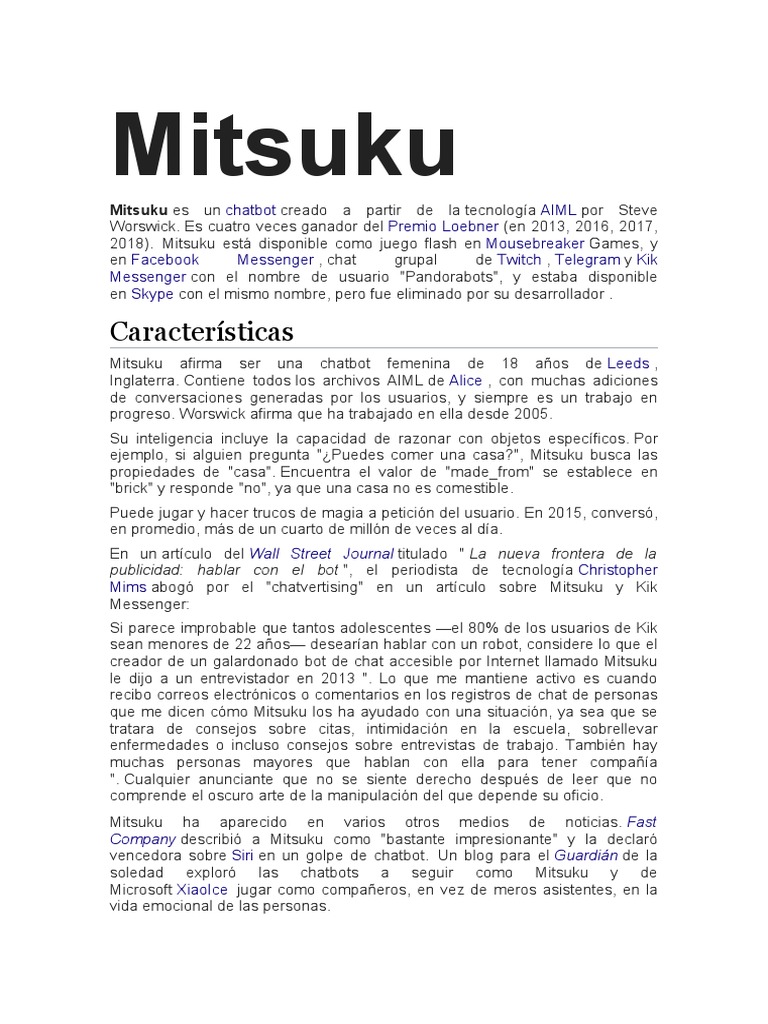 Mitsuku | PDF | Inteligencia artificial | Inteligencia (IA) y semántica