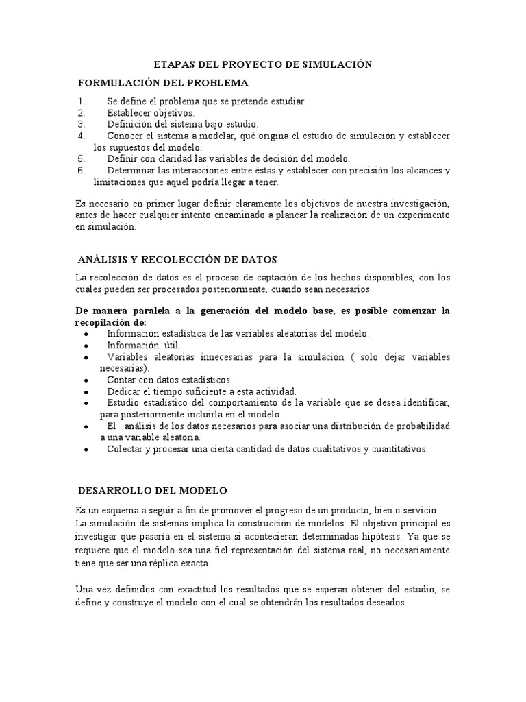 Etapas Del Proyecto de Simulación | Descargar gratis PDF | Simulación ...