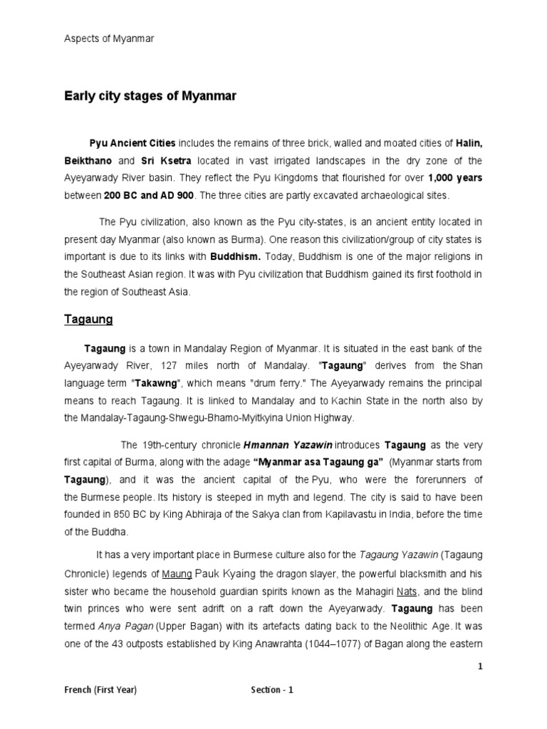 Early City Stages of Myanmar: Tagaung | PDF