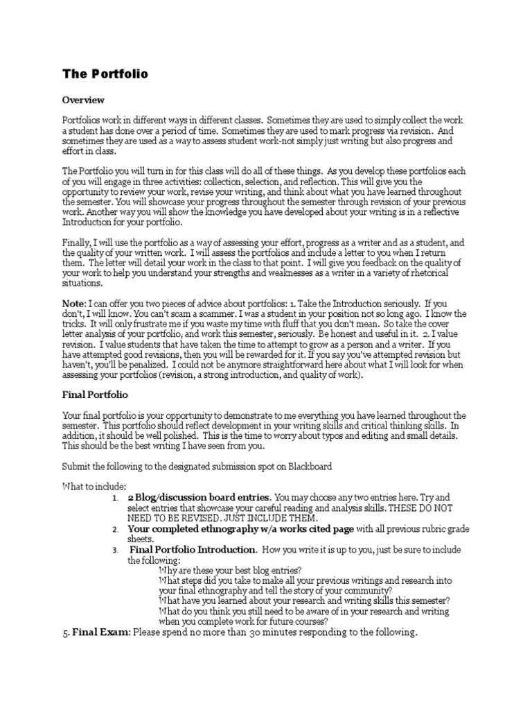 Final Portfolio Guidelines and Tips | PDF | Writers | Essays