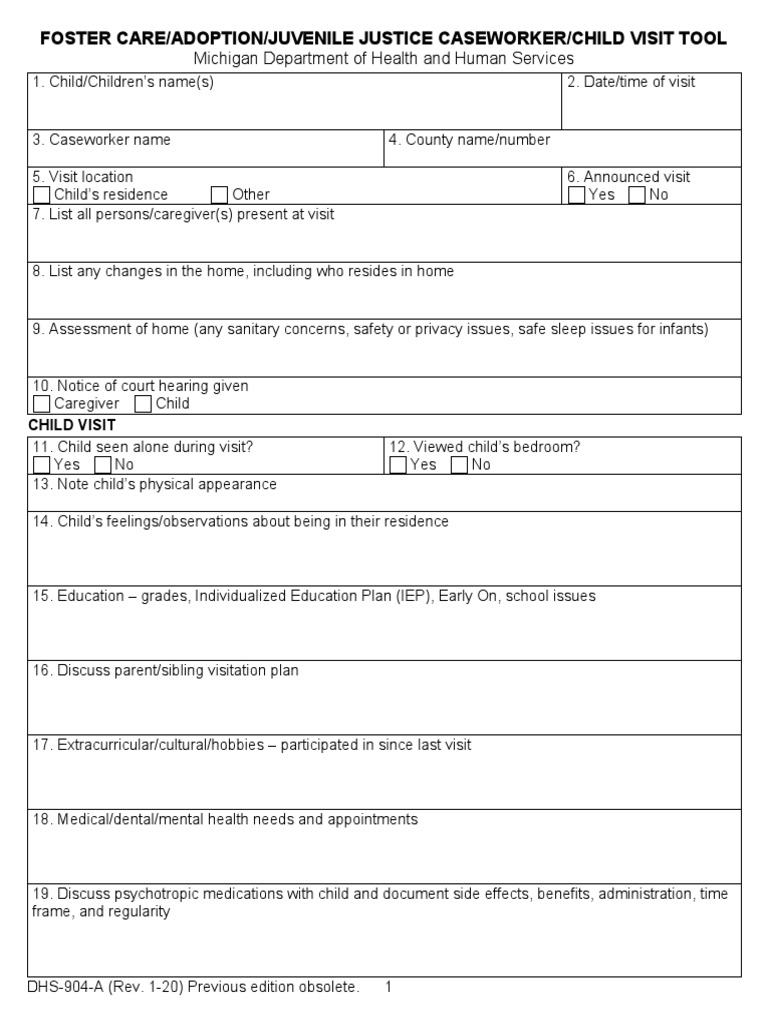 Foster Care/Adoption/Juvenile Justice Caseworker/Child Visit Tool ...
