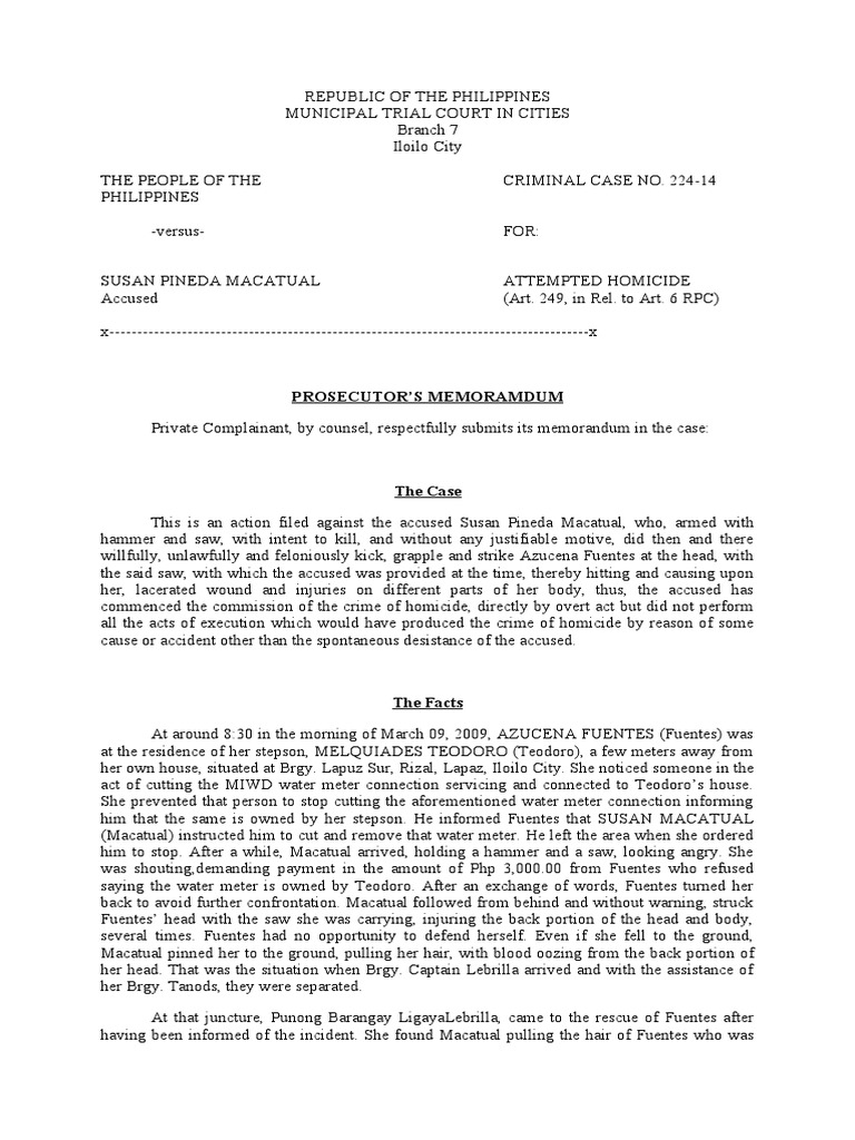 Trial Memorandum | PDF | Murder | Virtue