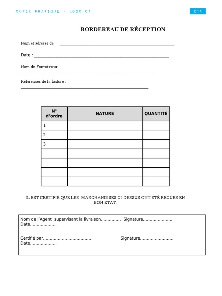 LOG2.O1 Bordereau de Reception PDF | PDF