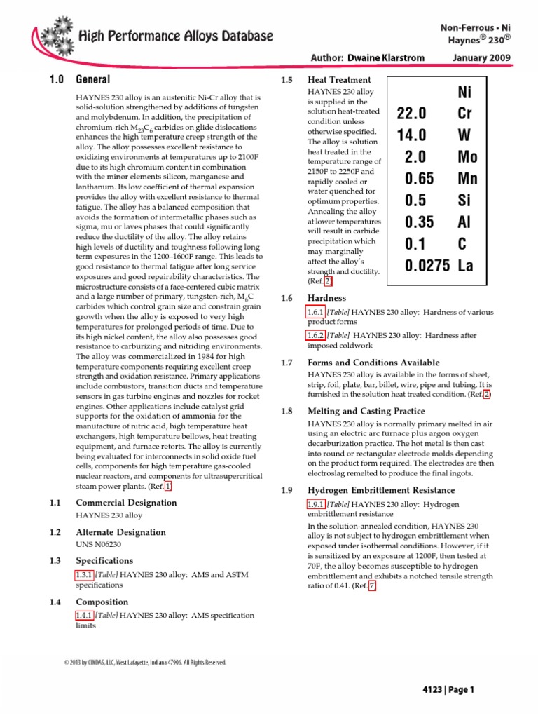 HAYNES 230 Alloy Properties & Applications | PDF | Deformation ...