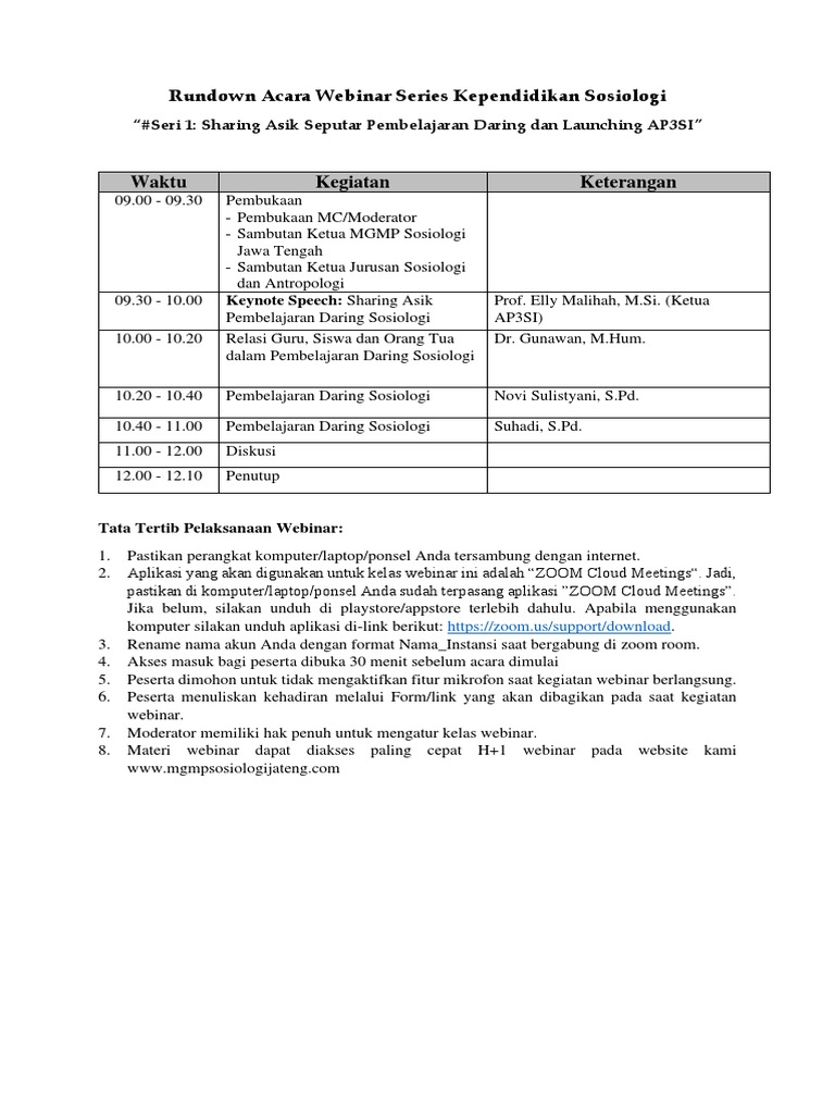 Contoh Rundown Acara Webinar | PDF