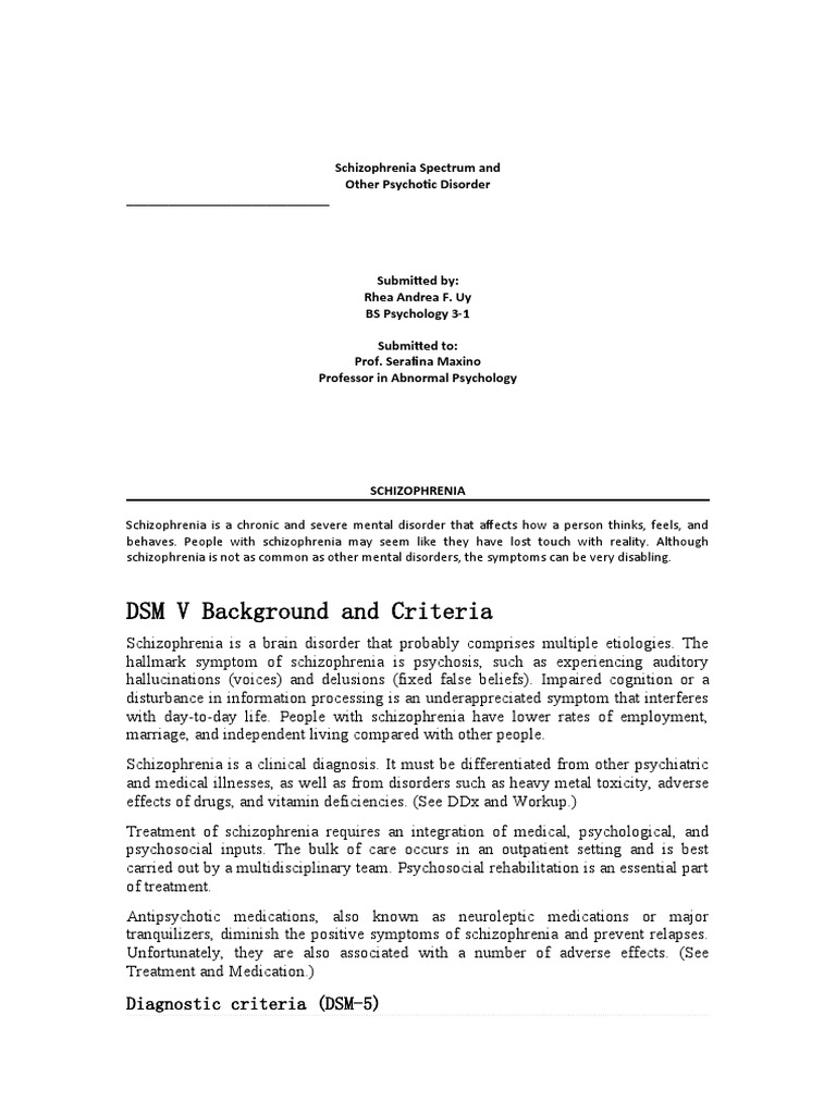 DSM V Background and Criteria: Schizophrenia Spectrum and Other ...