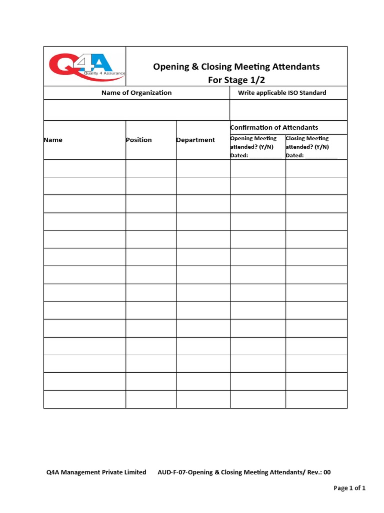 AUD-F-07-Opening & Closing Meeting Attendants | PDF
