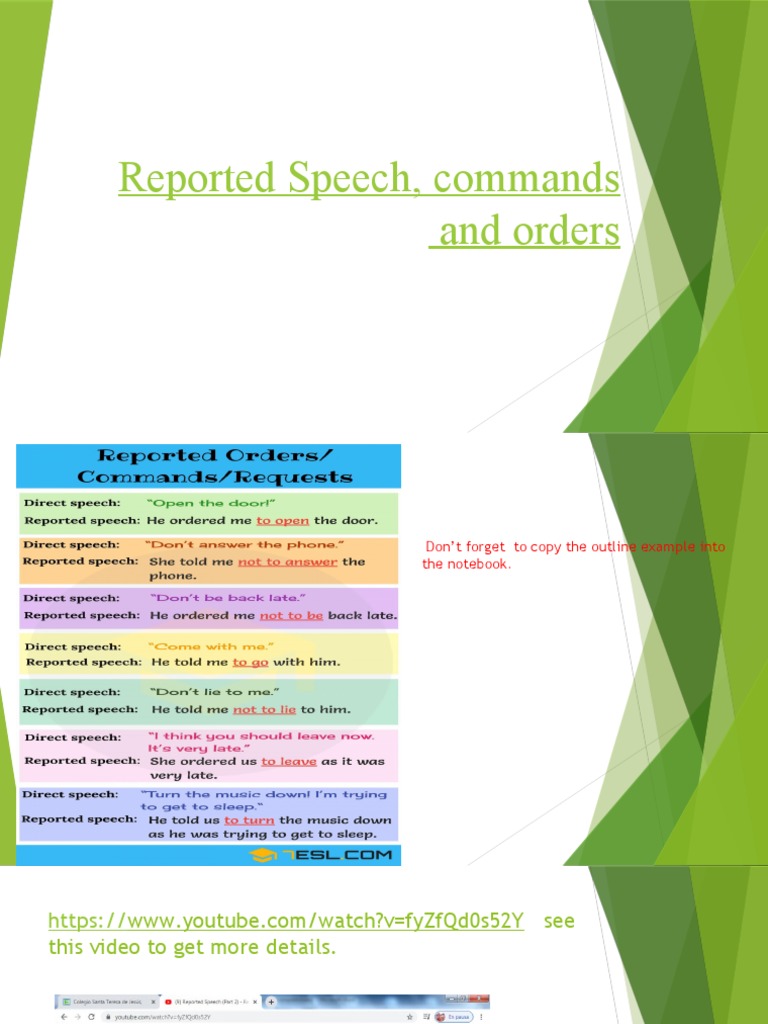 Reported Speech: Commands and Orders | PDF | Foreign Language Studies | Art