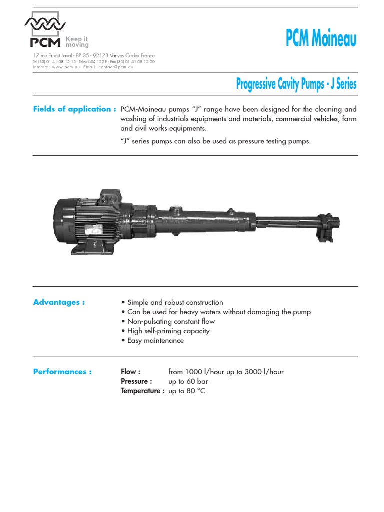 PCM Moineau: Progressive Cavity Pumps - J Series | PDF | Pump ...