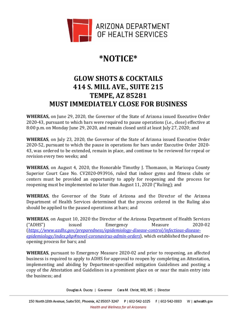 Glow Shots Closure Notice | PDF | Emergency | Executive Order