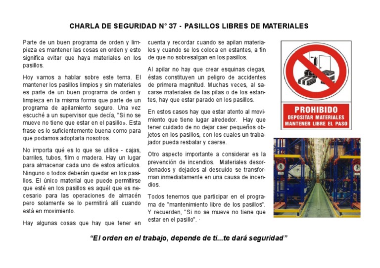 CHARLA DE SEG. N°37. Pasillos Libres de Materiales | PDF | Naturaleza