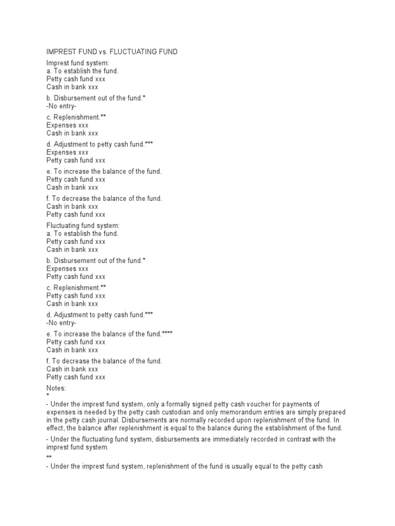 Comparing the Imprest Fund and Fluctuating Fund Systems: Key Differences in Accounting Treatment ...