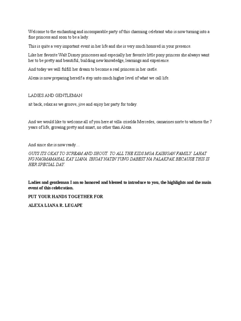 7TH Birthday Script | PDF