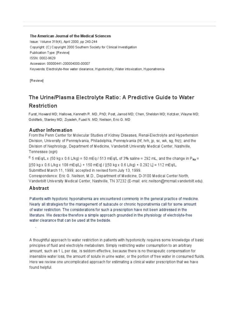 Urine Serum Ratio To Predict Response To Fluid Restriction | PDF ...