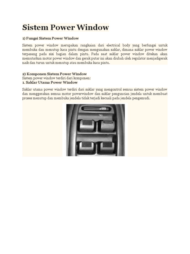 1) Fungsi Sistem Power Window | PDF