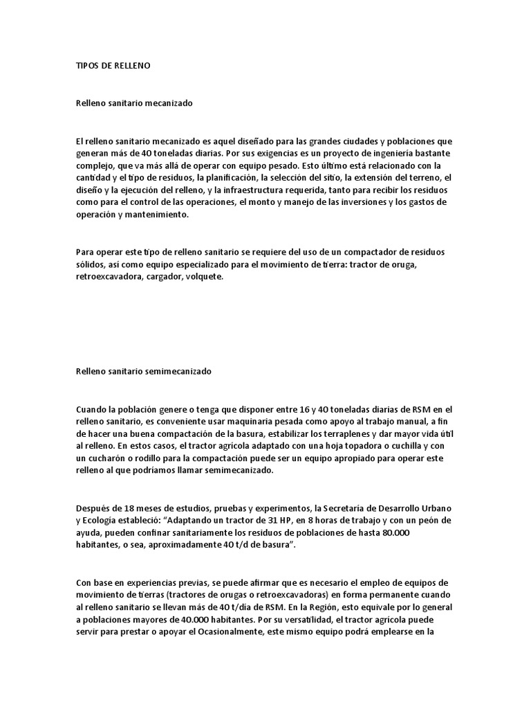Tipos de Rellenos | PDF | Vertedero | Tractor