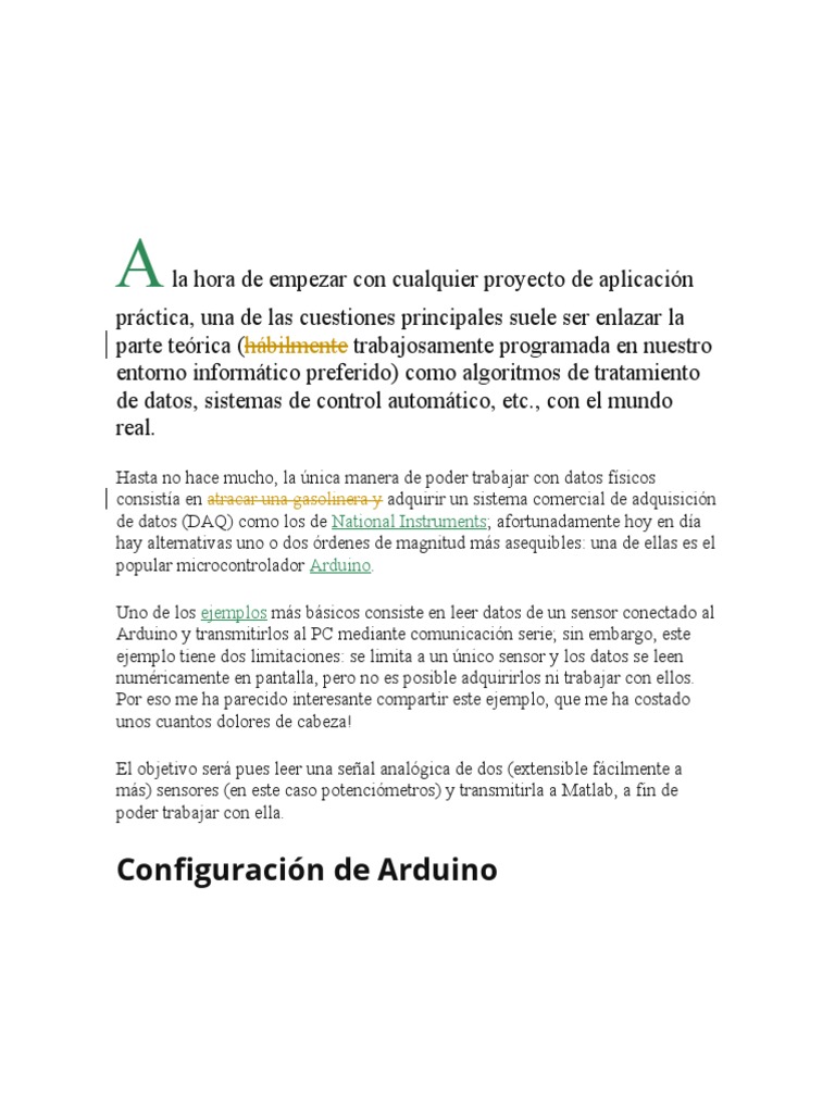 Arduino y Matlab: Captura de Datos Analógicos | PDF | Arduino | Adquisición de datos