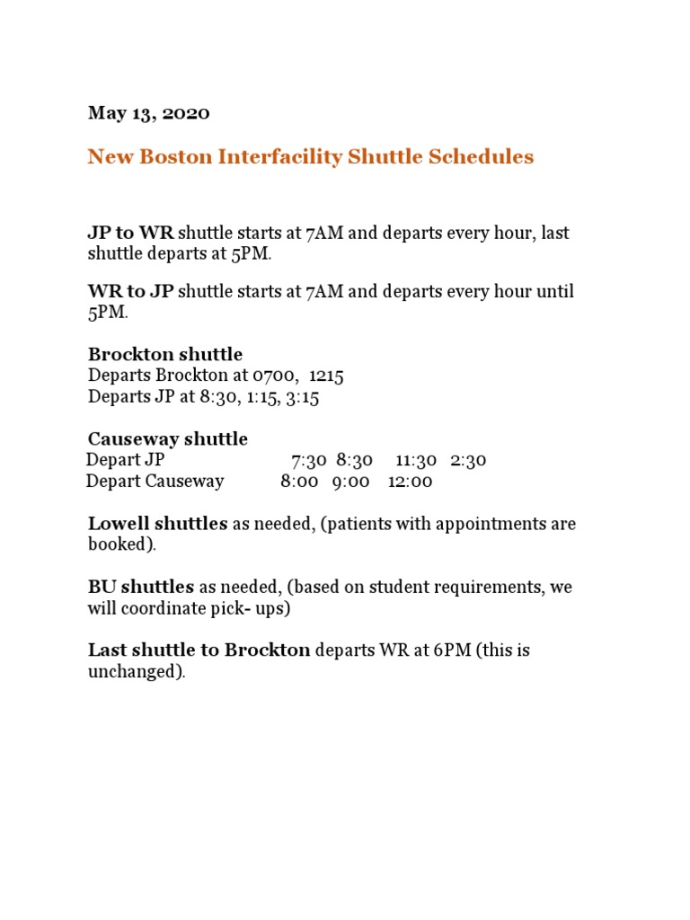 New Boston Shuttle Schedule Updates | PDF | Sports & Recreation | Art