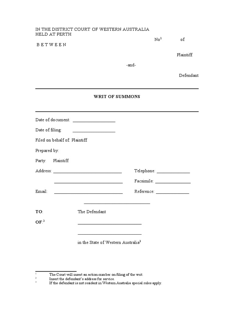 Writ of Summons Template | PDF | Writ | Lawsuit