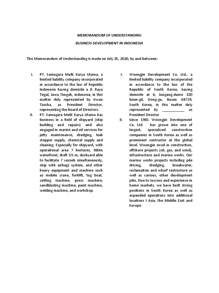 Memorandum of Understanding V3 | PDF | Ships | Water Transport